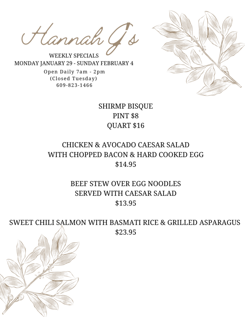 Weekly Specials 1/29 - 2/4 - Hannah-G's